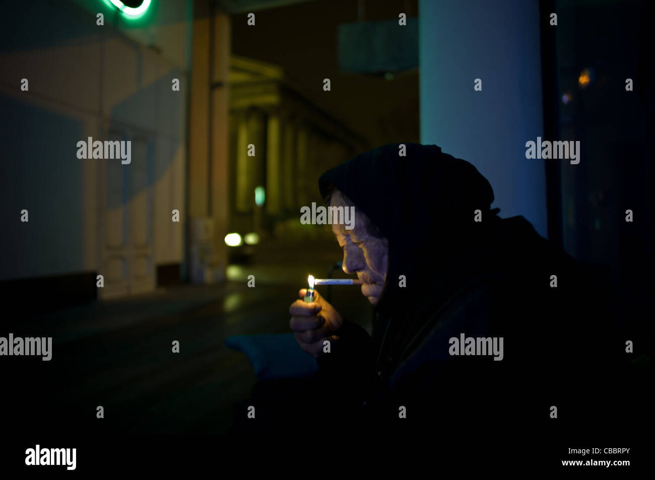 Urban misery, Stephana, Romanian homeless sheltering in a parking place ...