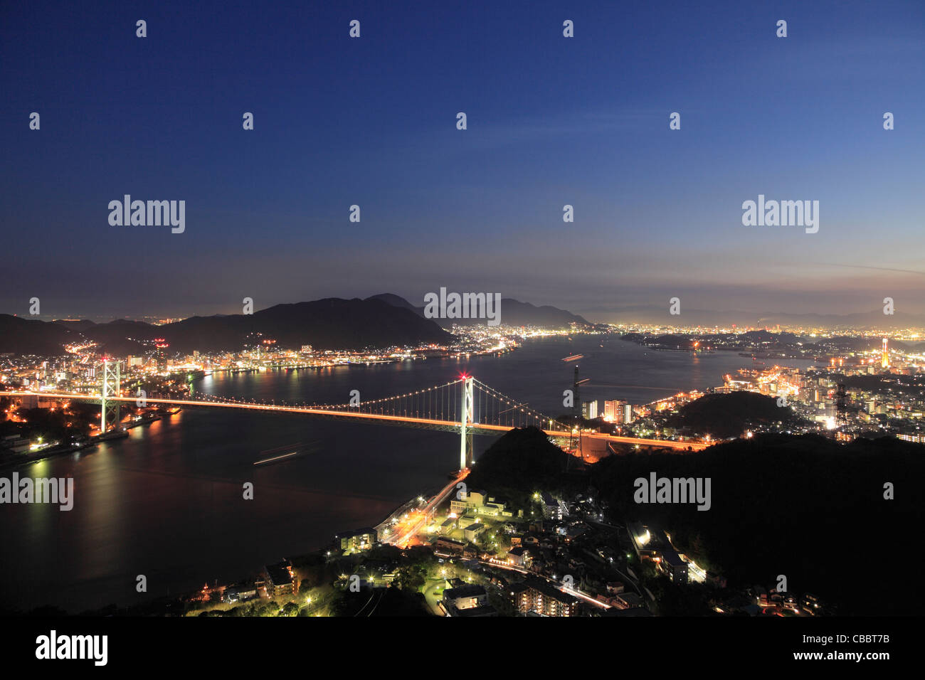Night View of Kanmon Straits, Shimonoseki, Yamaguchi, Japan Stock Photo ...