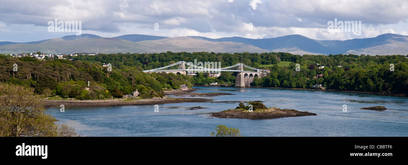 Menai Bridge menai Straits Anglesey north Wales uk This is a panoramic ...