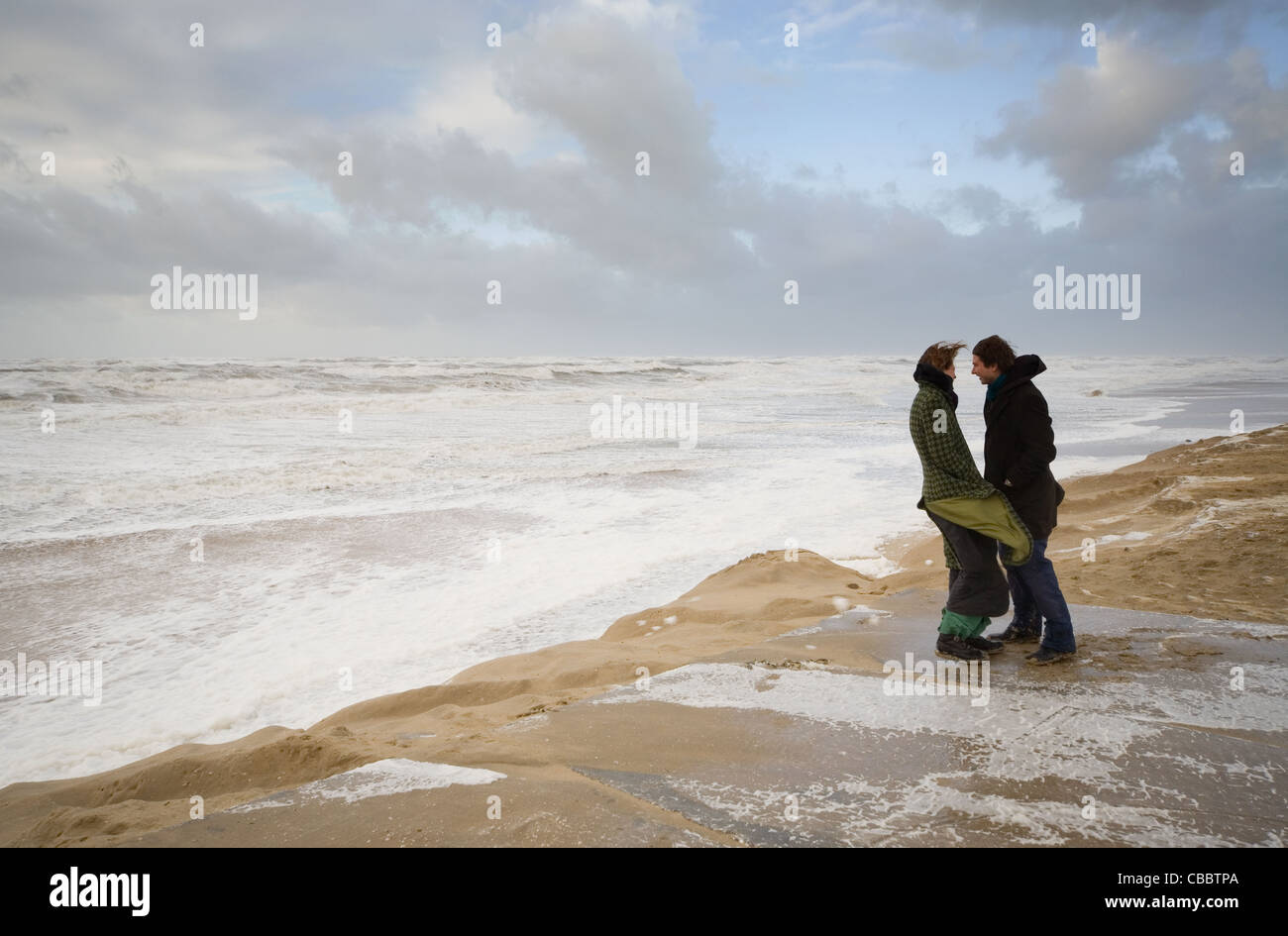 heavy storm wind force 9 hits the coast of noordwijk - holland with ...