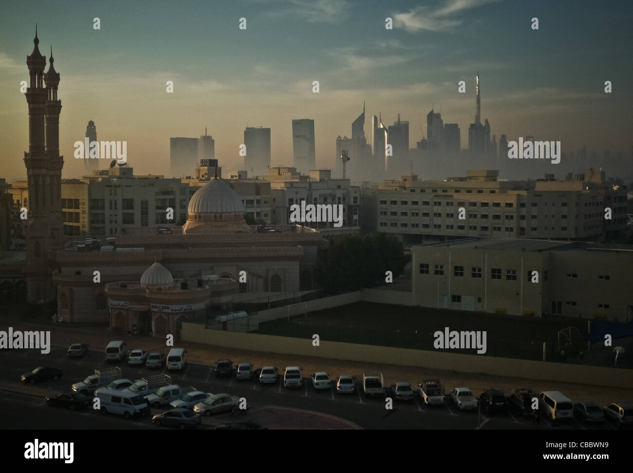 View from Window, Dubai early morning parking, and off the mosque the ...