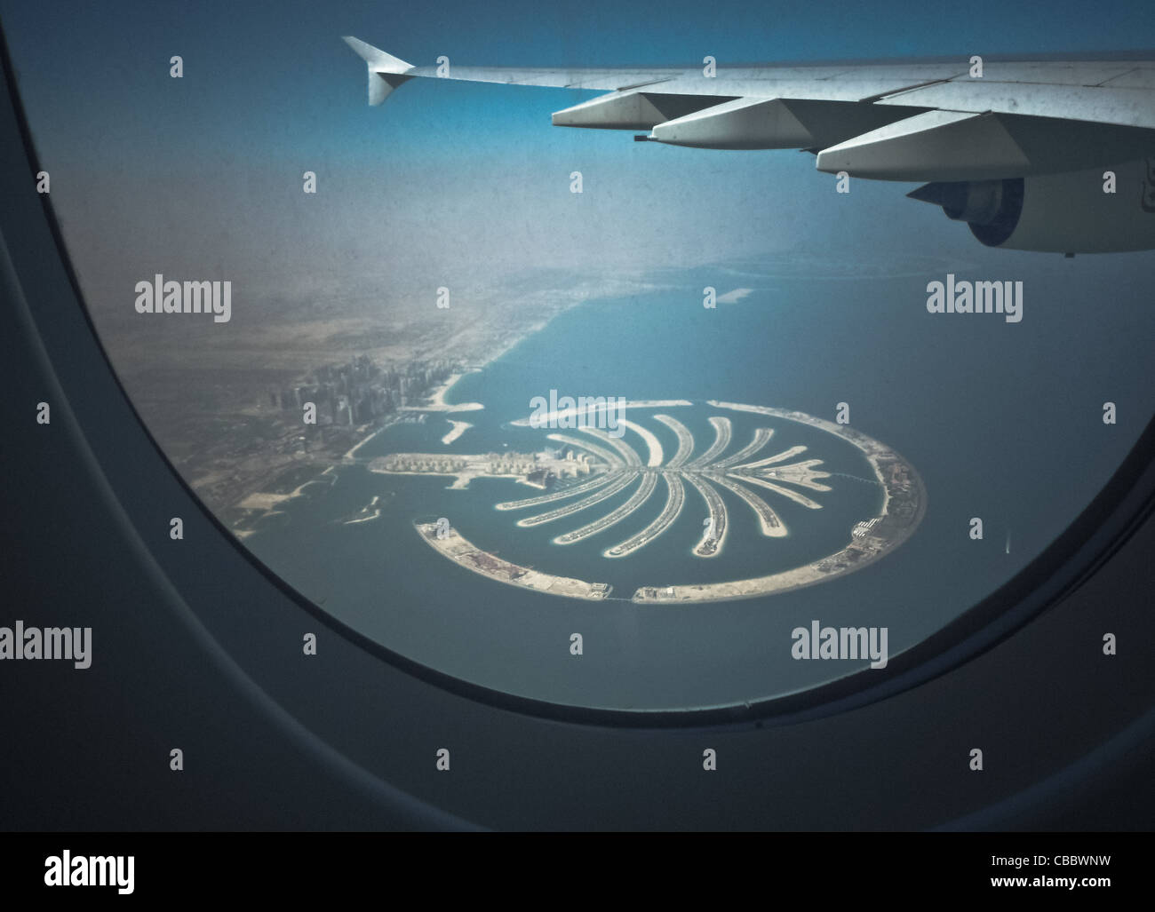 View from Window, Takeoff from Dubai in the A380 View of the Palm Stock ...