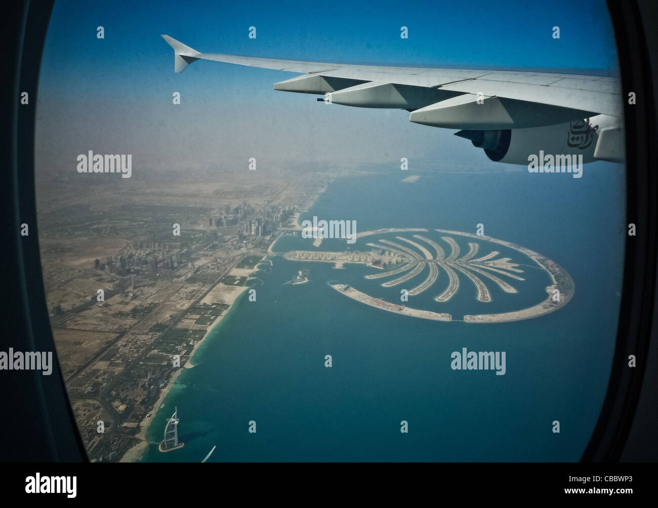 View from Window, Takeoff from Dubai in the A380 View of the Palm Stock ...