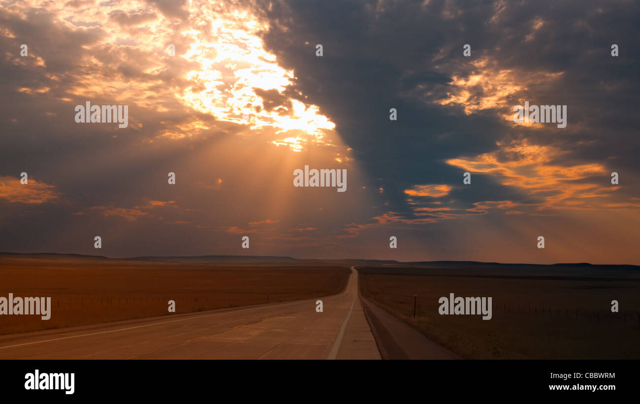 Long road at the sunset in South Dakota Stock Photo - Alamy