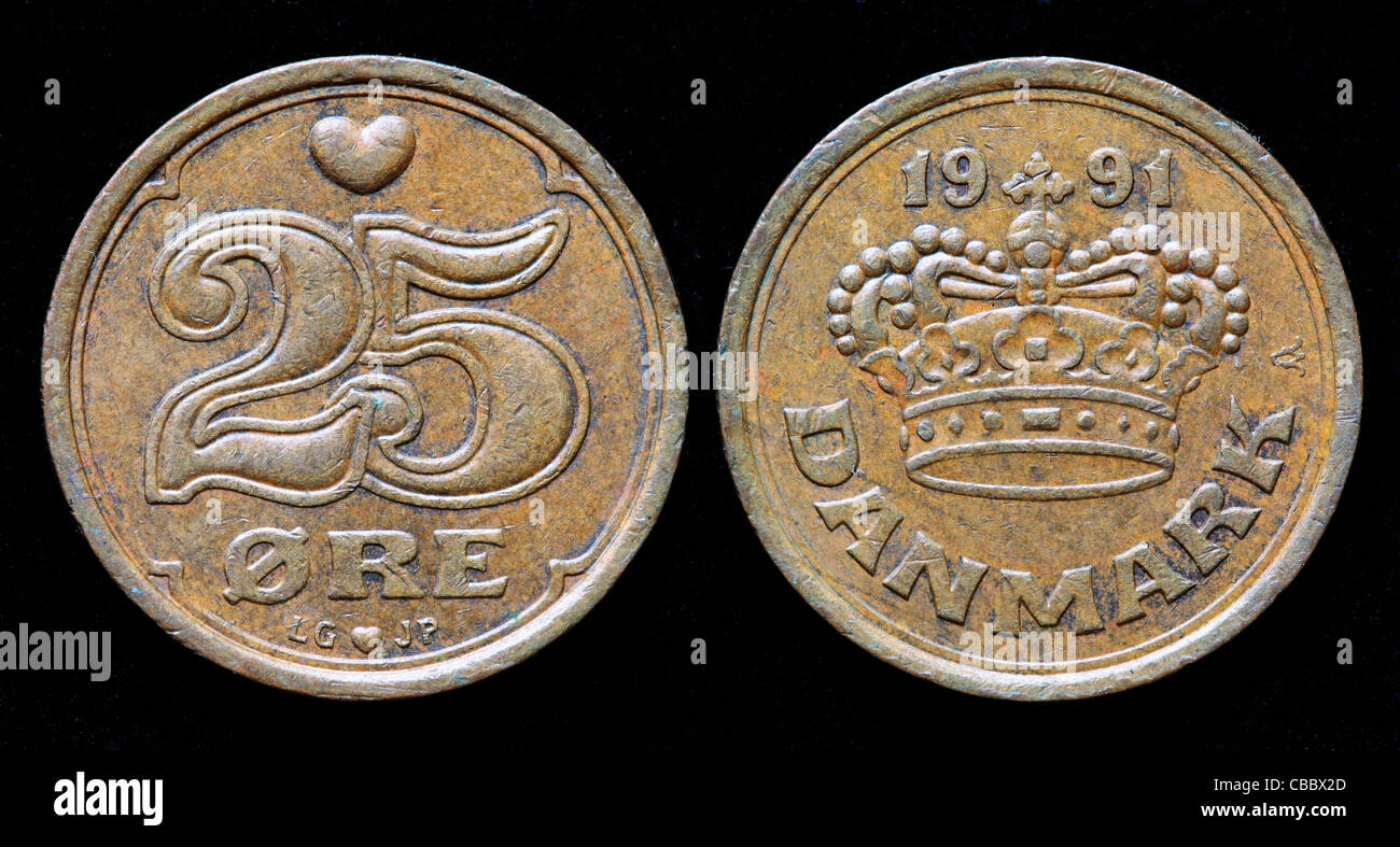25 Ore coin, Denmark, 1991 Stock Photo - Alamy