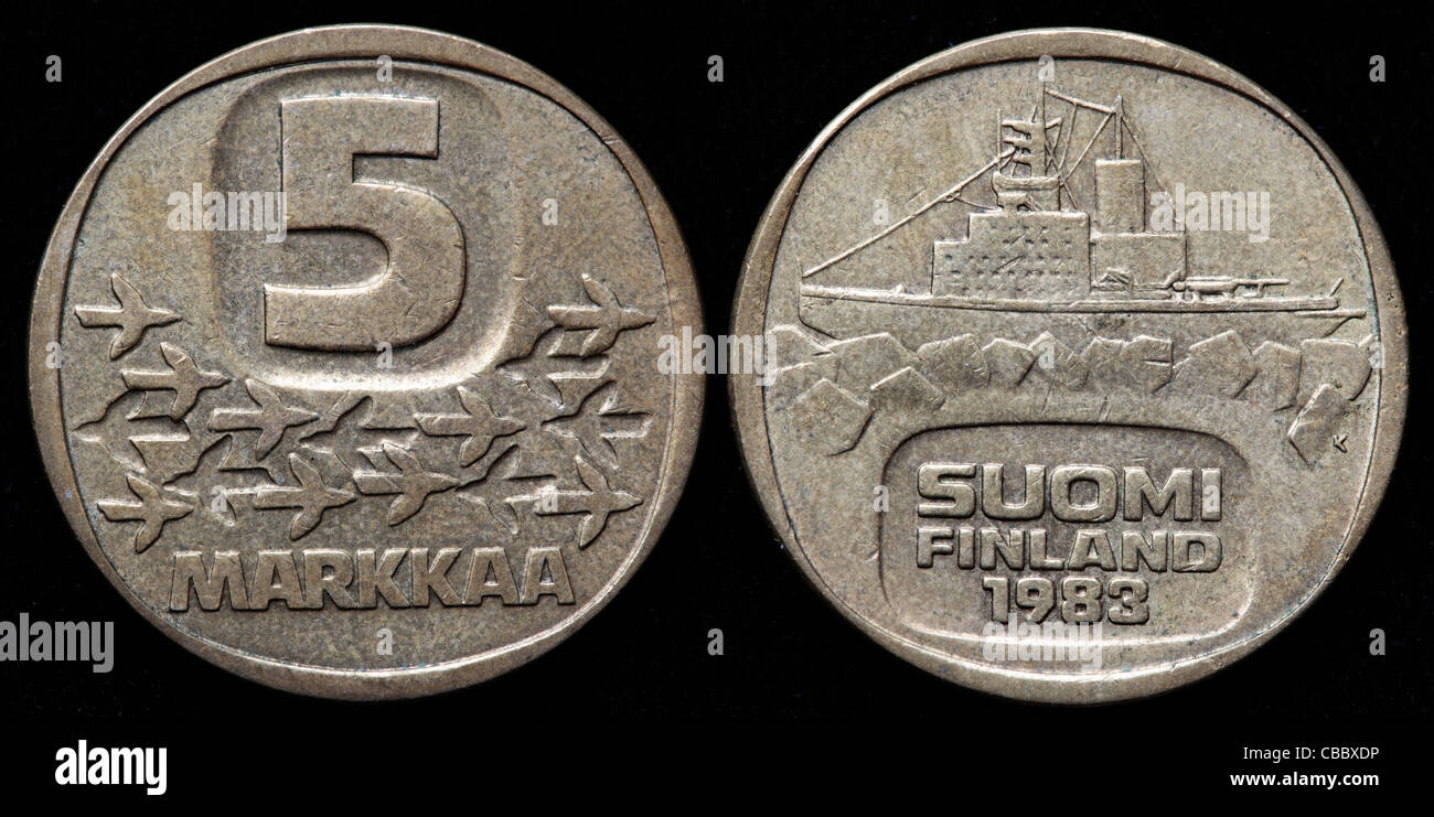 5 markkaa coin, Finland, 1983 Stock Photo - Alamy