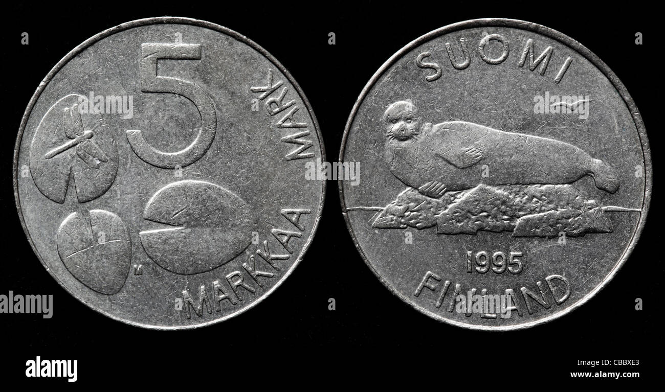 5 Markkaa coin, Finland, 1995 Stock Photo - Alamy