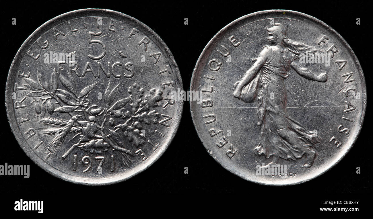5 Francs coin, France, 1971 Stock Photo - Alamy