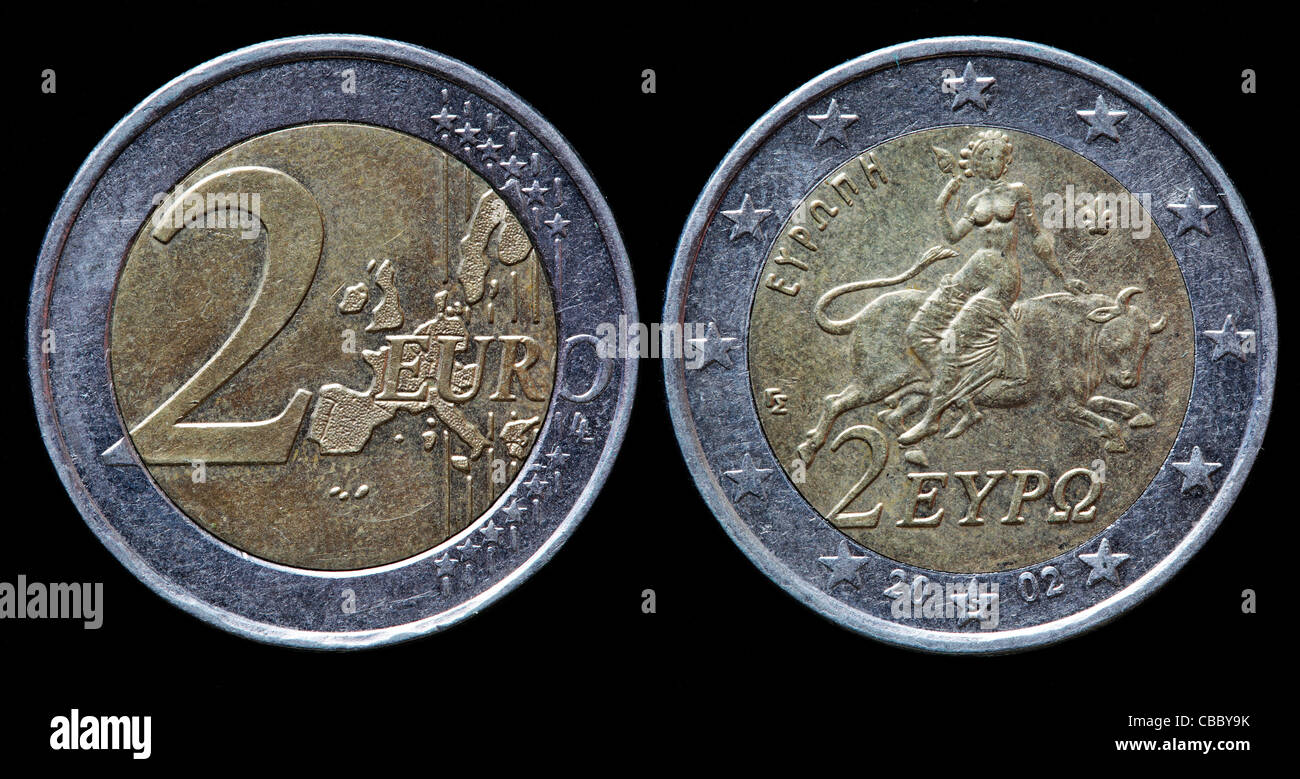 2 Euro coin, Greece, 2002 Stock Photo - Alamy