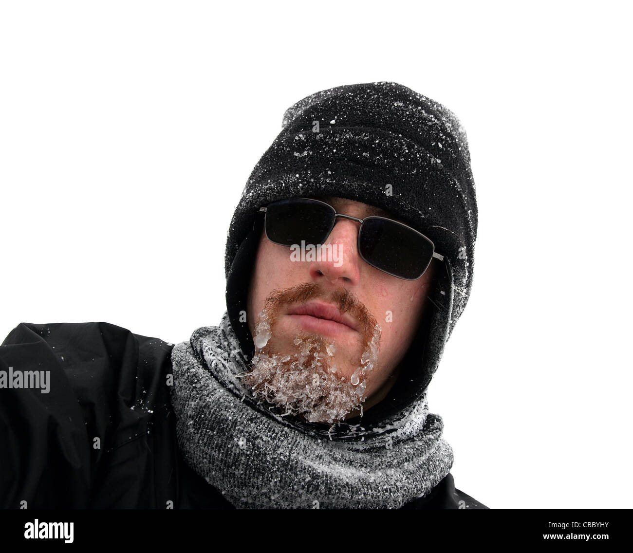 Man with frozen beard isolated on white Stock Photo - Alamy