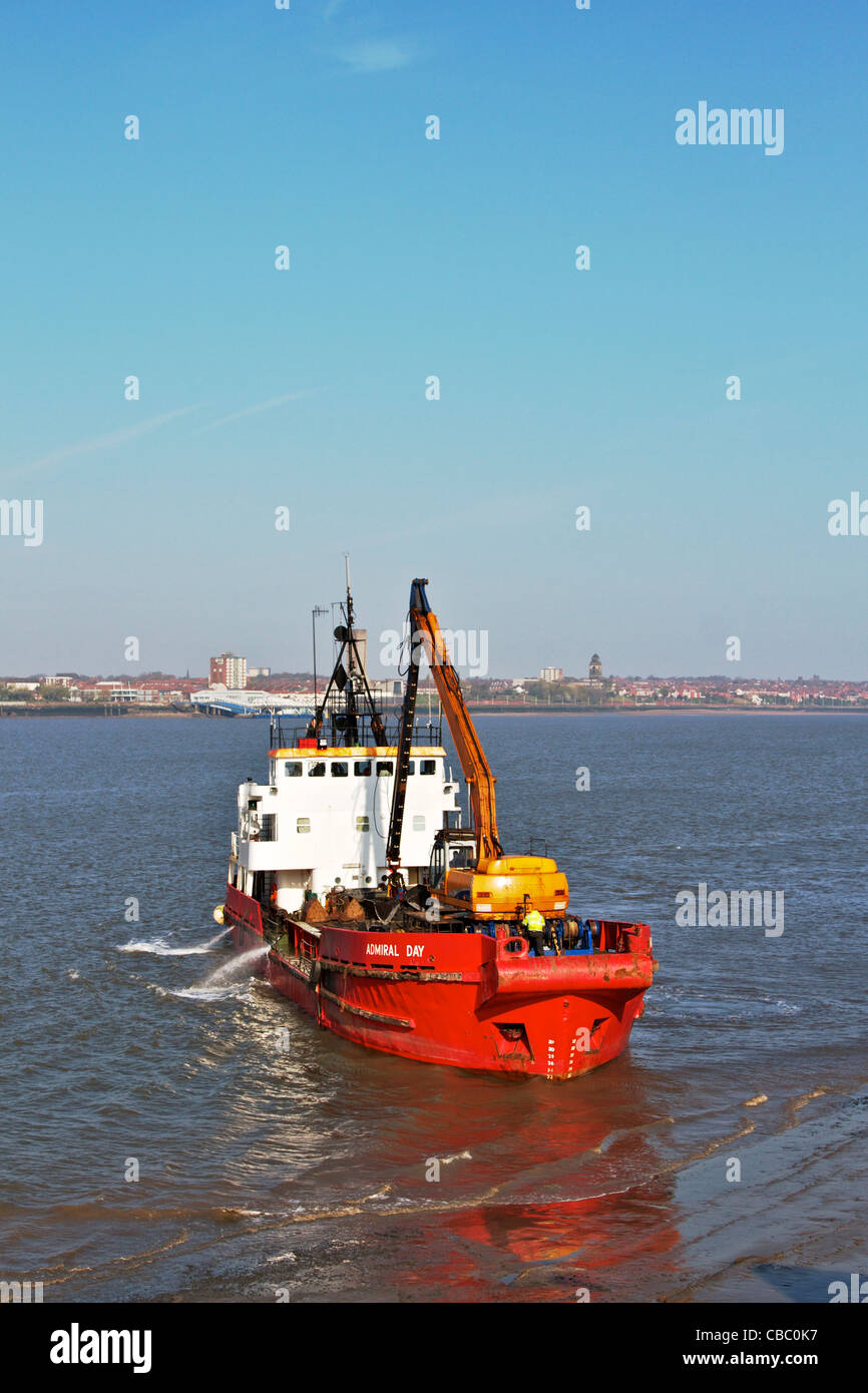 Small dredger "ADMIRAL DAY" working in river Mersey at site of new ...