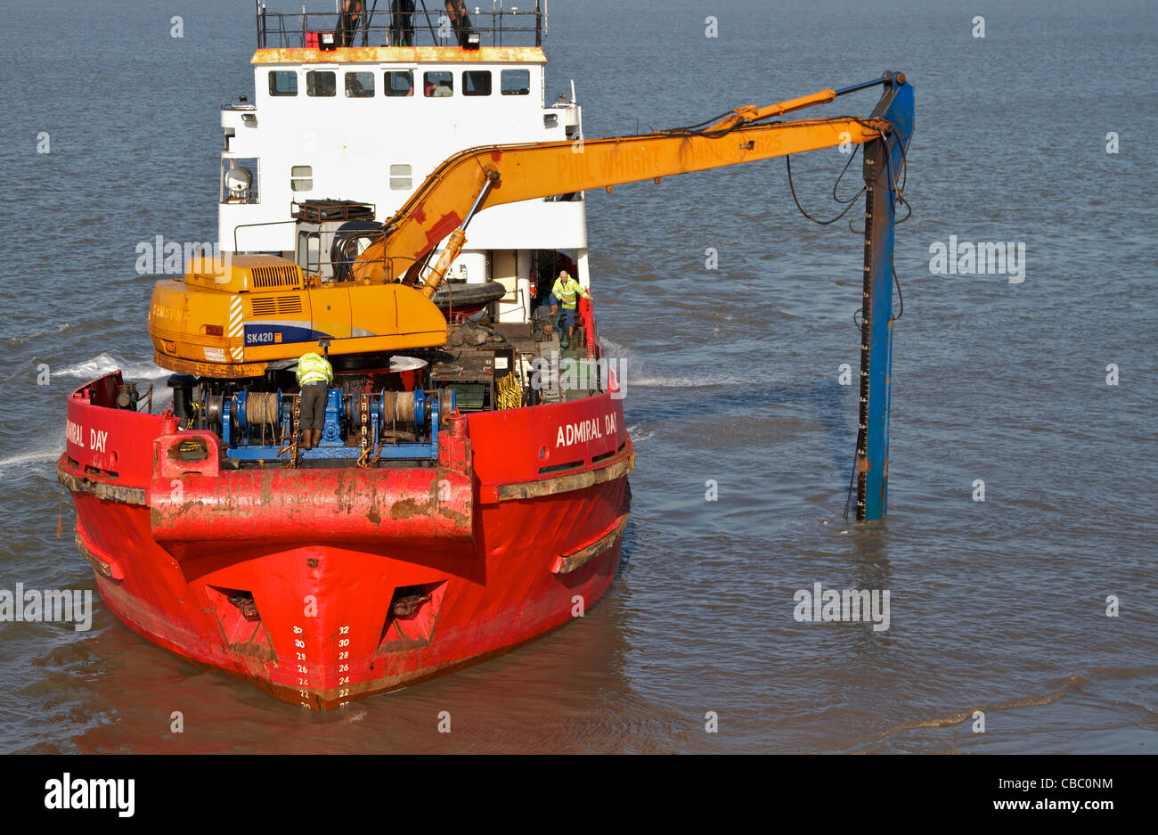 Small dredger "ADMIRAL DAY" working in river Mersey at site of new ...