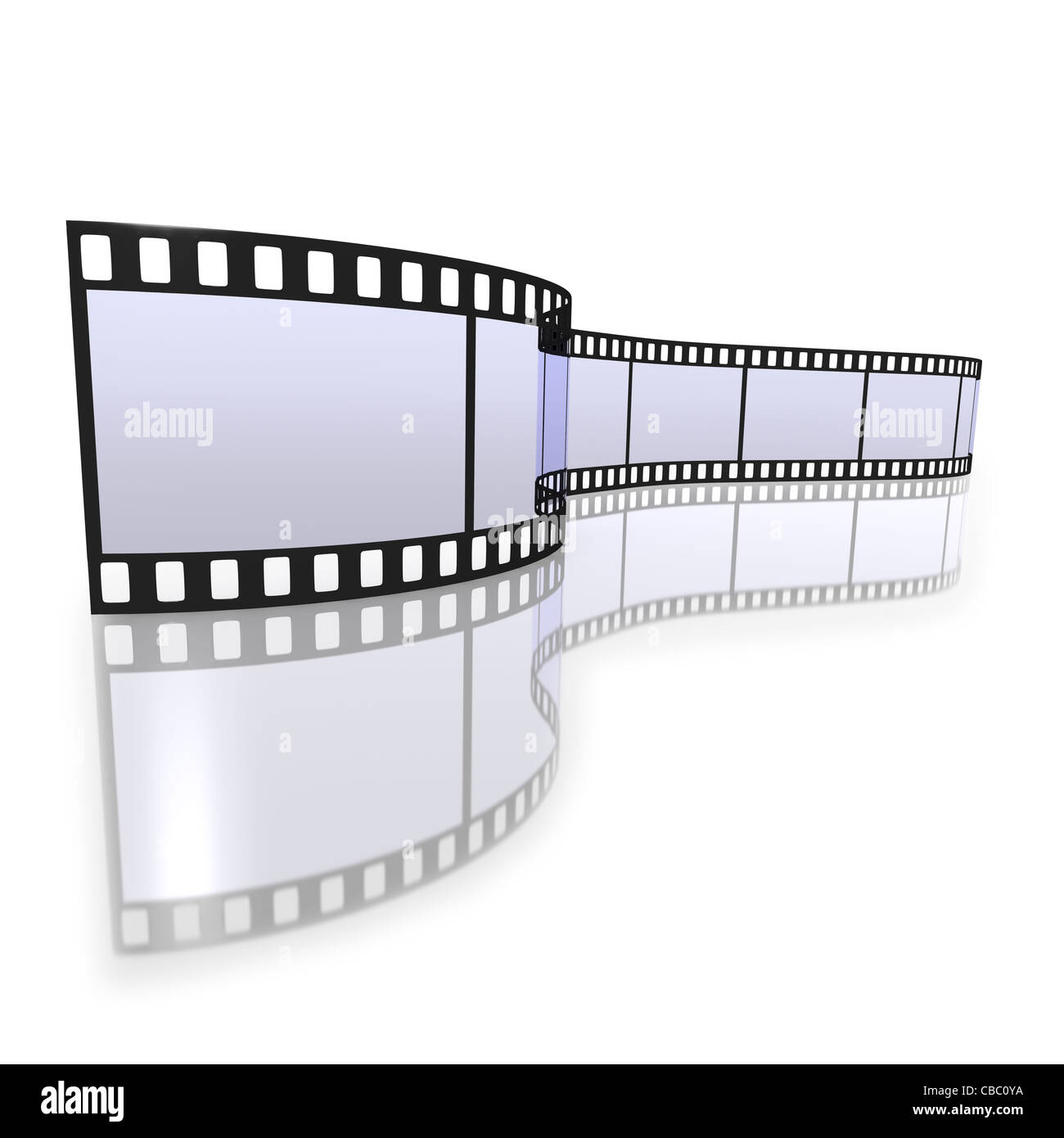 Strip of 35mm film transparency with reflection on white background ...
