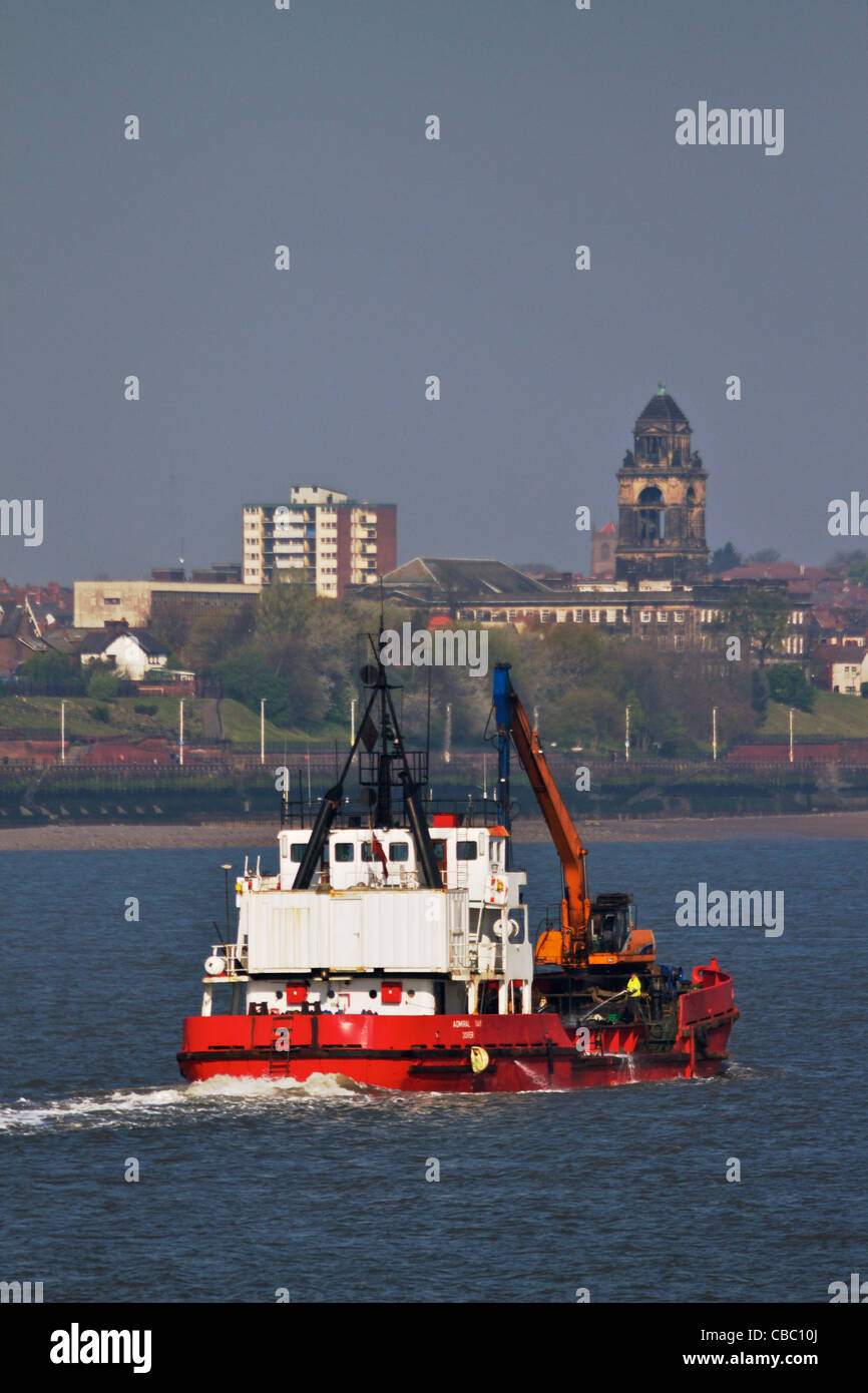 Small dredger "ADMIRAL DAY" in river Mersey working on site of new ...