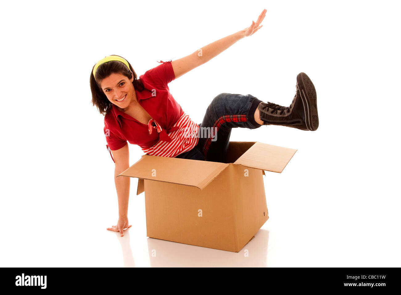 young woman leaving from a cardboard box Stock Photo - Alamy