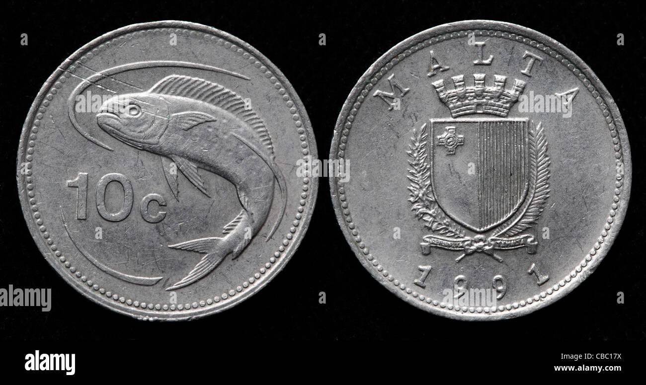 10 cents coin, Malta, 1991 Stock Photo - Alamy