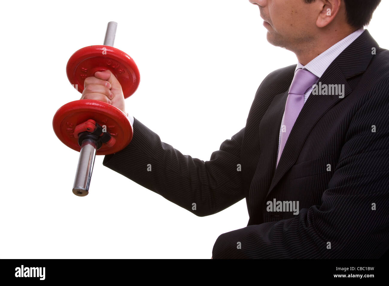 businessman lifting weights (isolated on white Stock Photo - Alamy