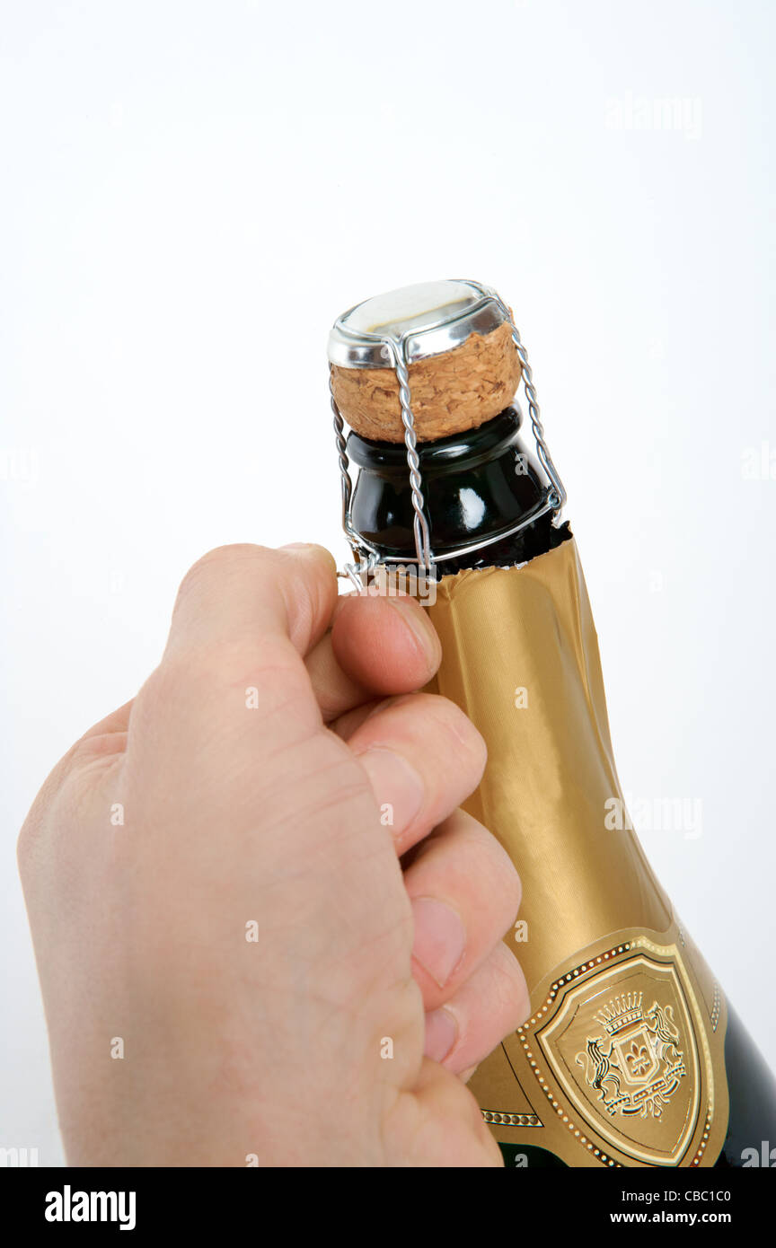 Opening bottle of champagne Stock Photo - Alamy