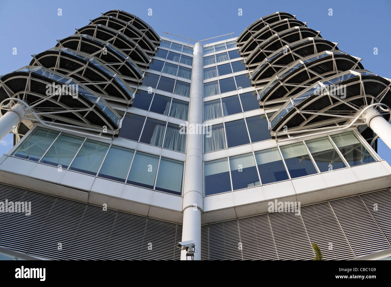 View of St Davids Hotel in Cardiff bay Wales from directly below ...