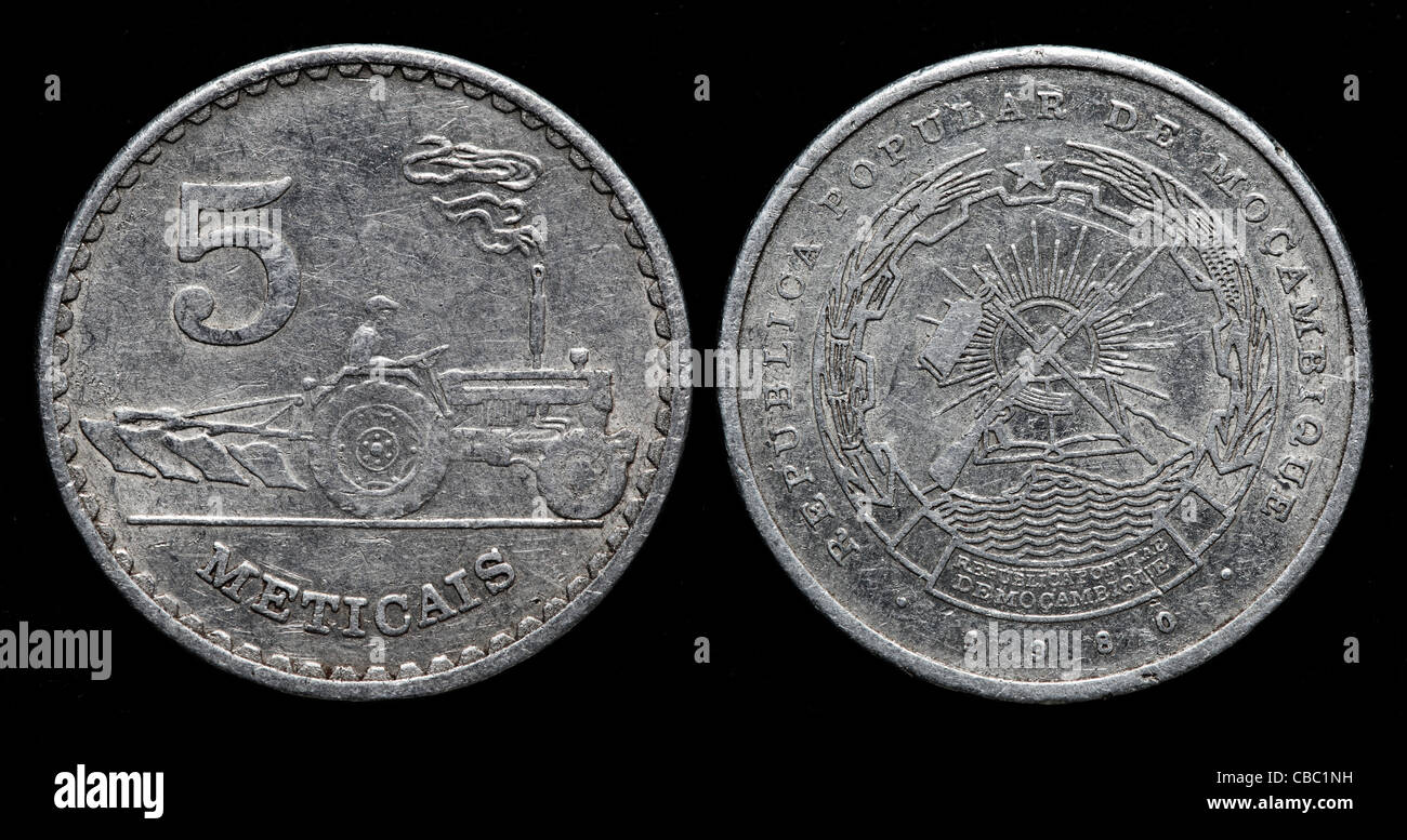 5 Meticais coin, Mozambique, 1980 Stock Photo - Alamy