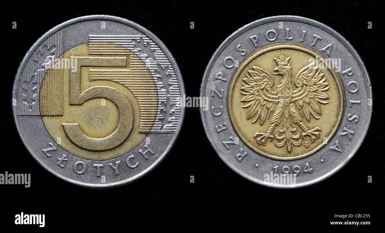 5 Zlotych coin, Poland, 1994 Stock Photo - Alamy