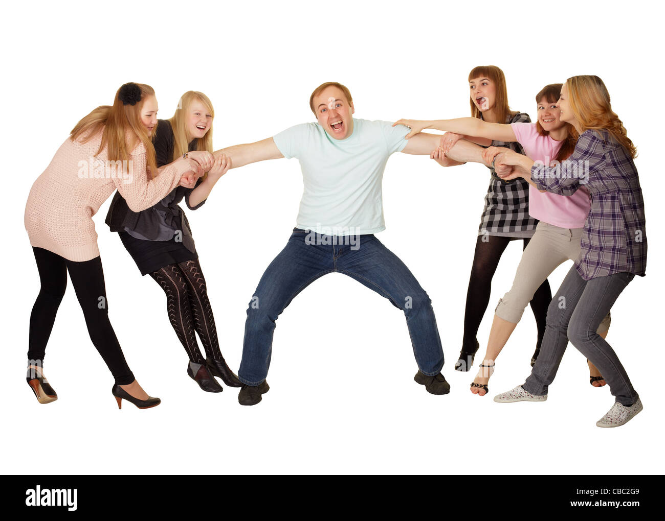 Cheerful family having fun isolated on white background Stock Photo - Alamy