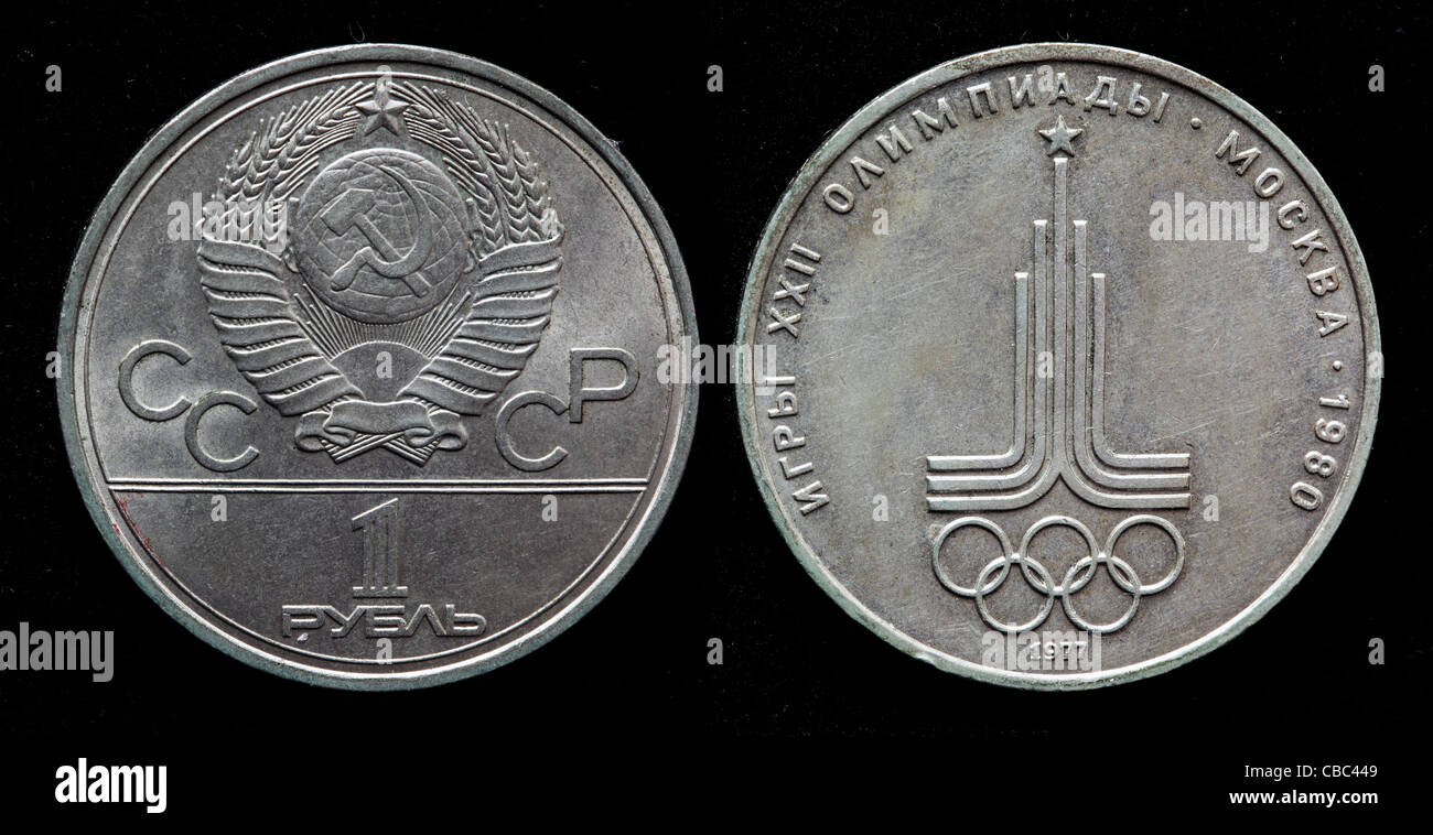 1 Rouble coin, 1980 Olympics, Russia, 1977 Stock Photo - Alamy