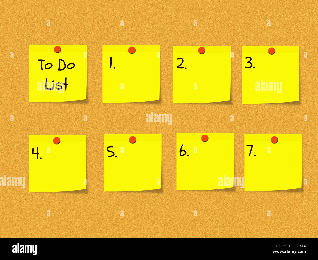A To Do List on a peg bulletin board with yellow sticky notes and red ...