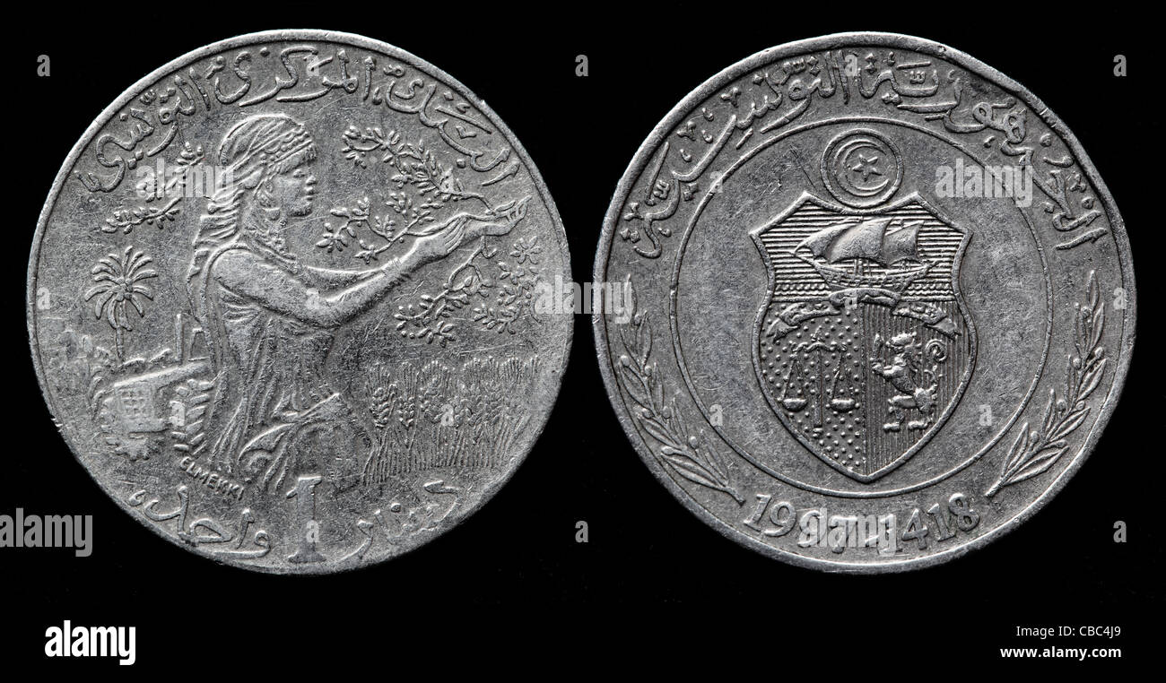 1 Dinar coin, Tunisia, 1997 Stock Photo - Alamy