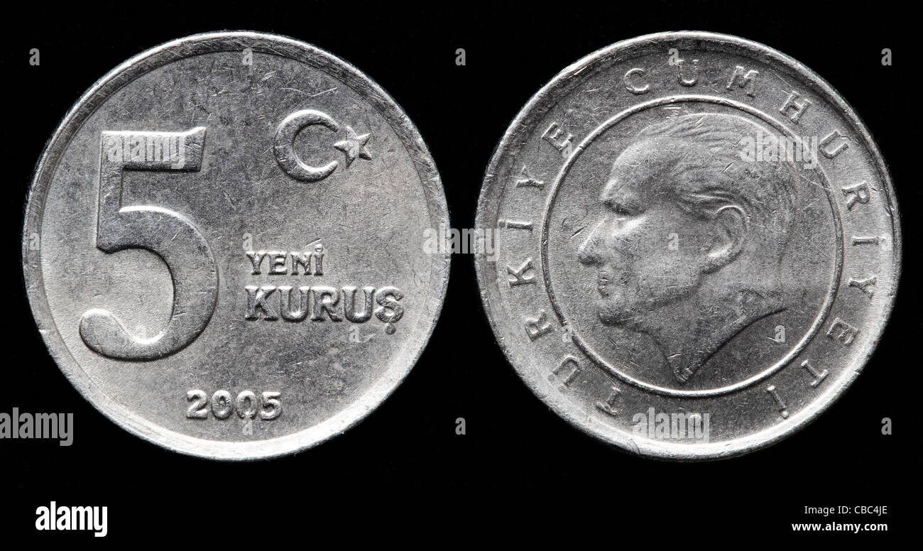 5 new Kurus coin, Turkey, 2005 Stock Photo - Alamy