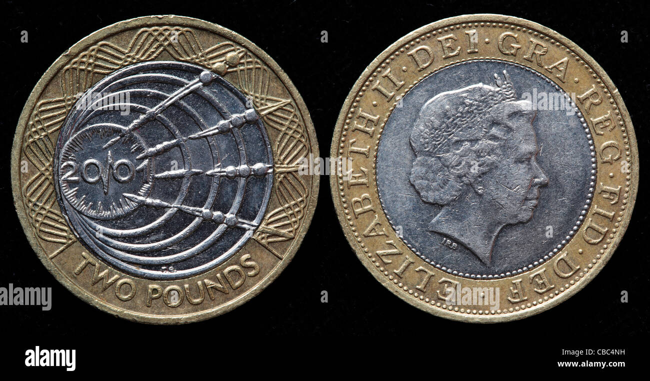 2 pounds coin, UK, 2001 Stock Photo - Alamy