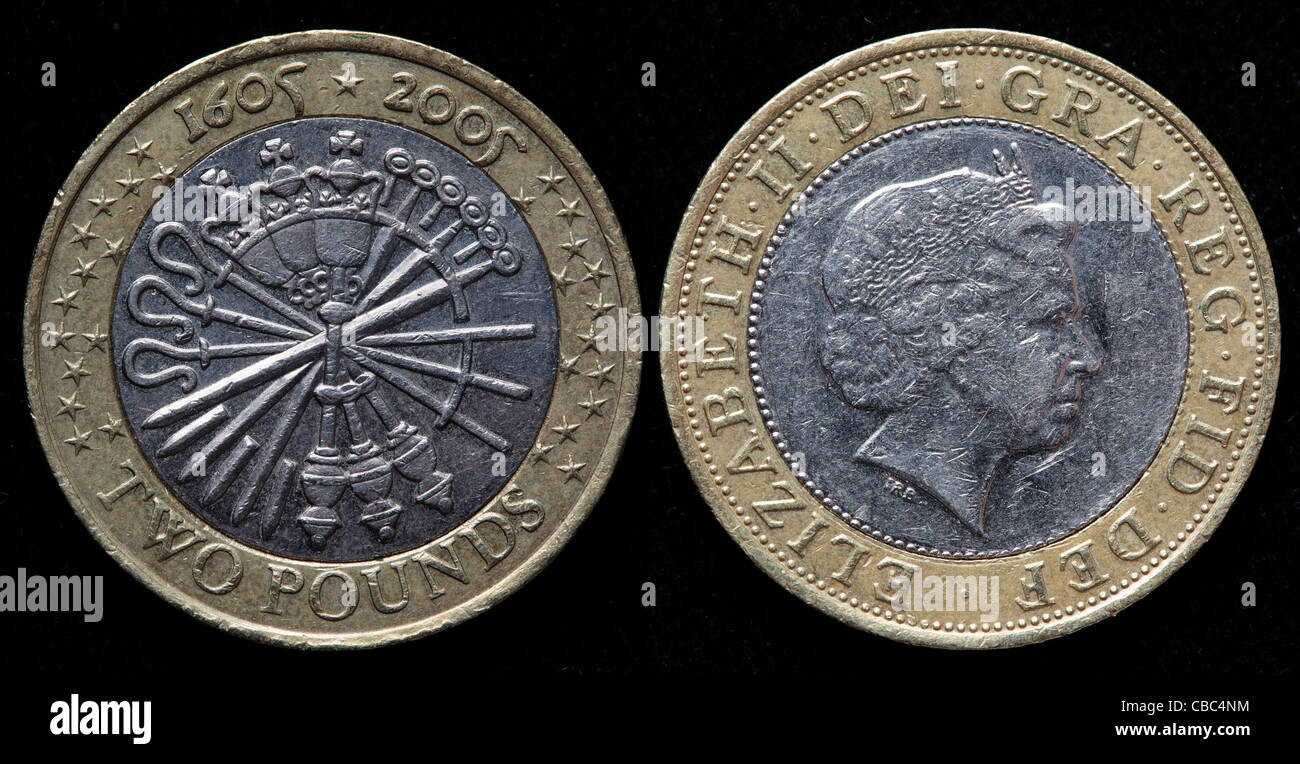 2 pounds coin, UK, 2005 Stock Photo - Alamy