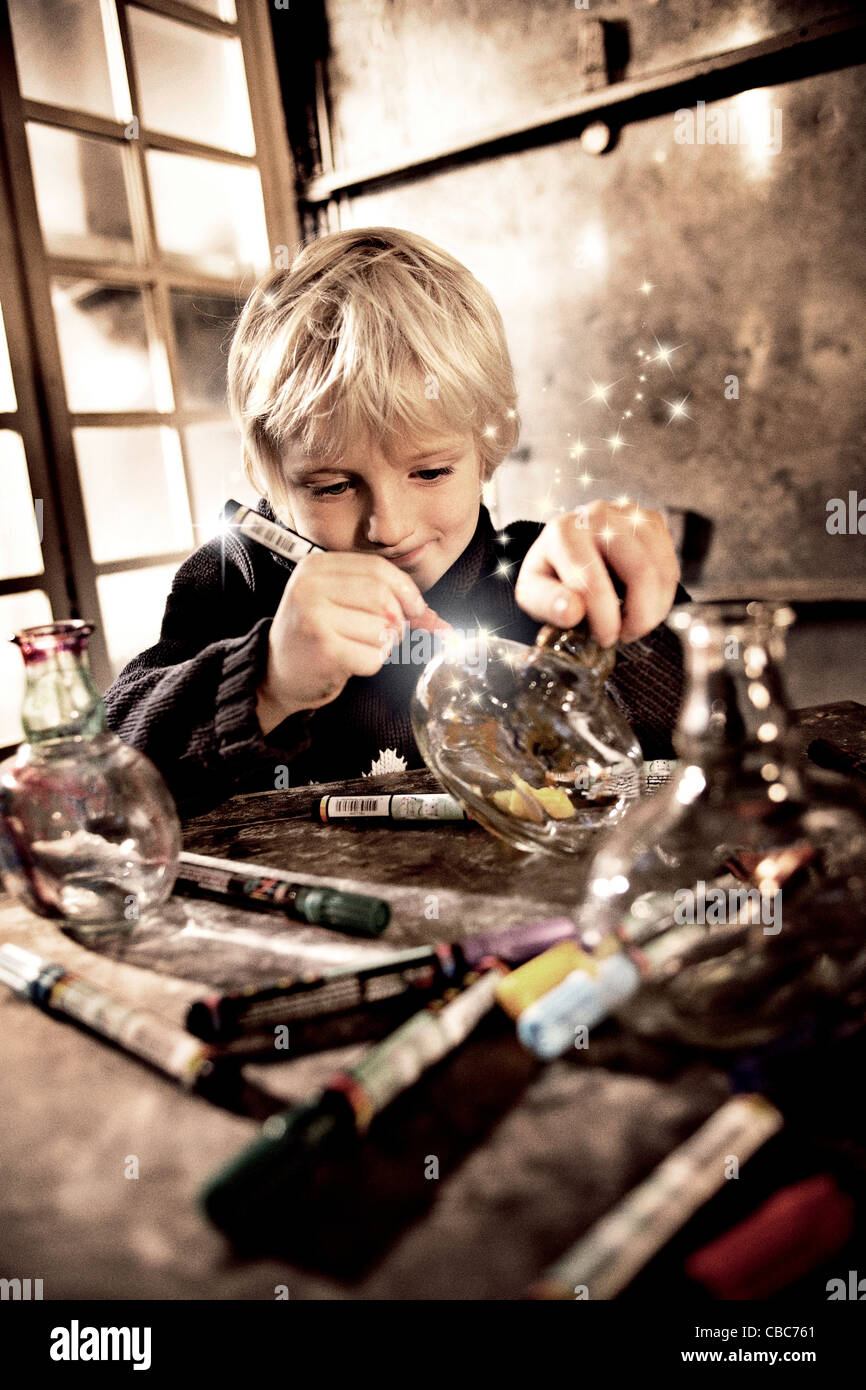 Boy drawing on glass jar hi-res stock photography and images - Alamy