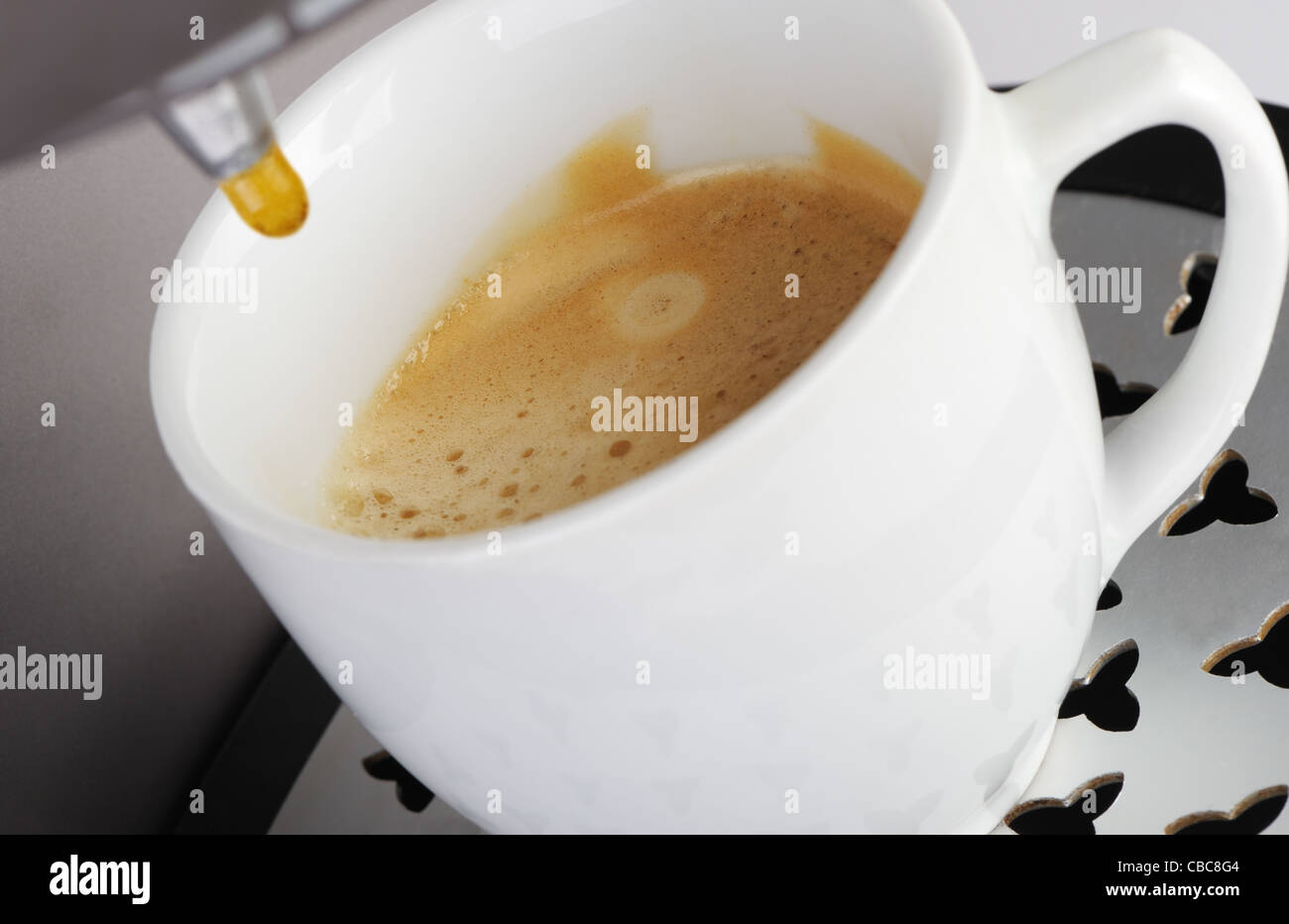Coffee machine espresso. Process of preparation of coffee. A close up ...