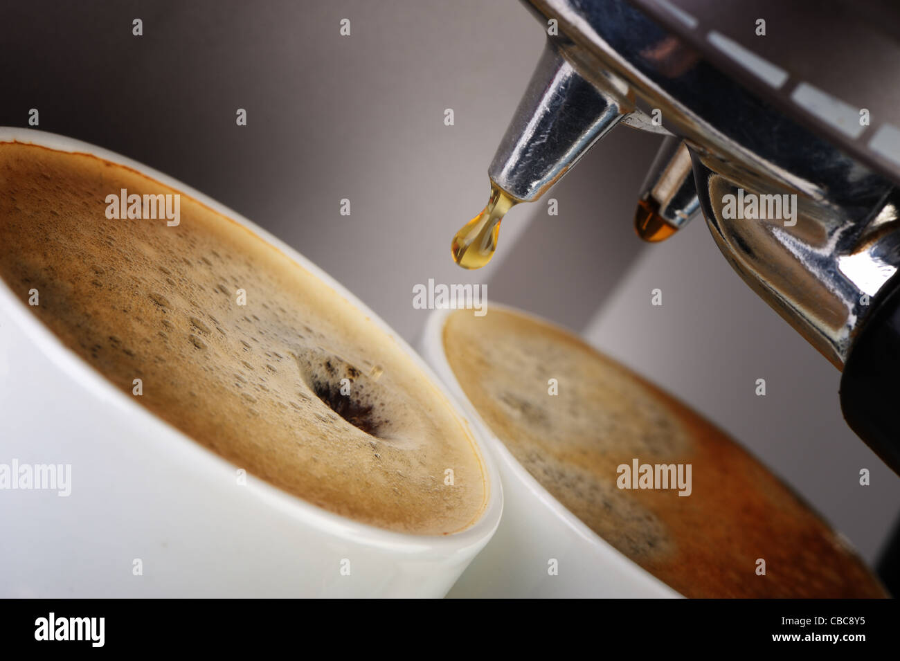 Coffee machine espresso. Process of preparation of coffee. A close up ...
