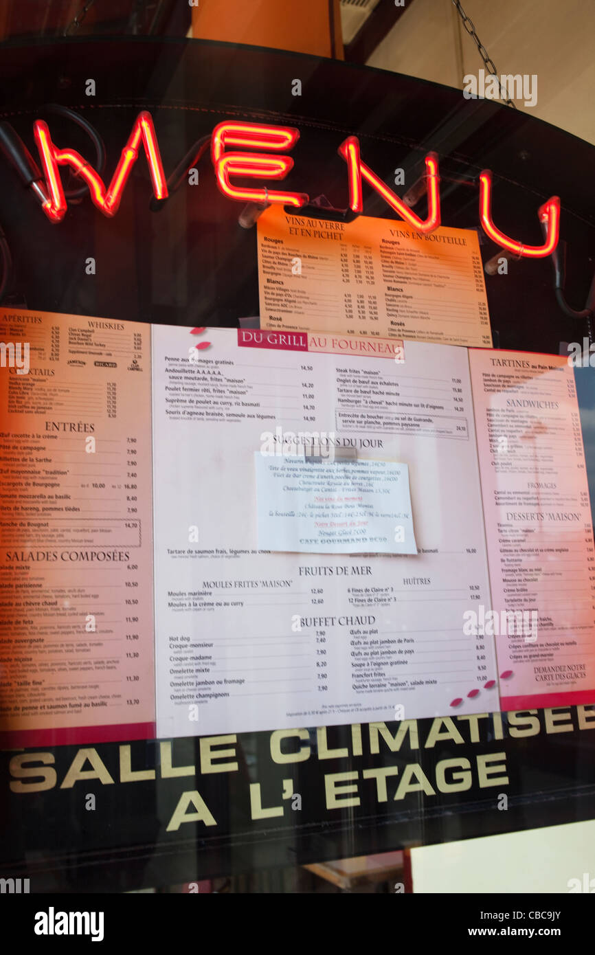 France, Paris, Restaurant Menu Sign Stock Photo - Alamy
