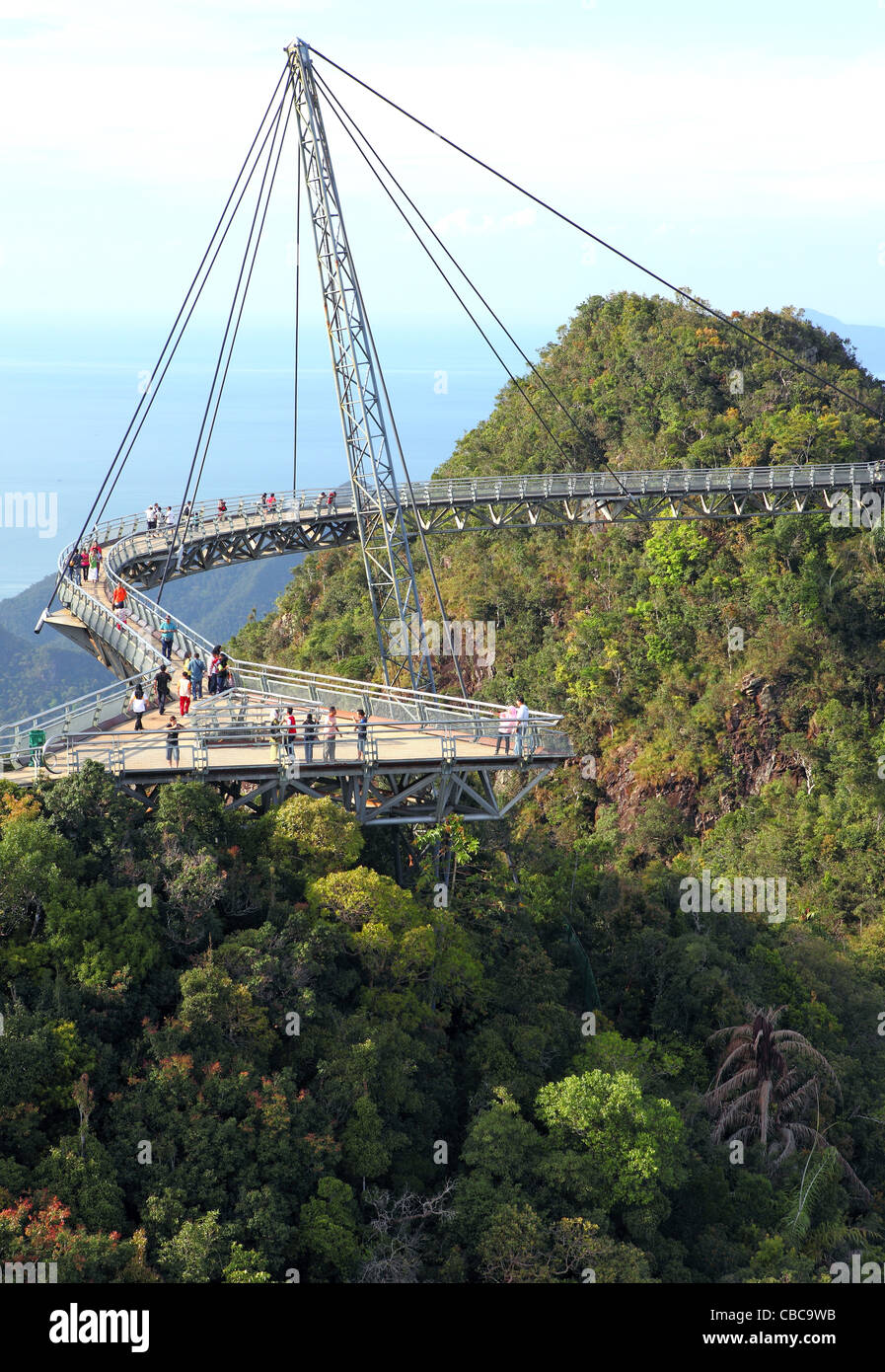 The curve hanging bridge on the top station at Langkawi Cable Car ...
