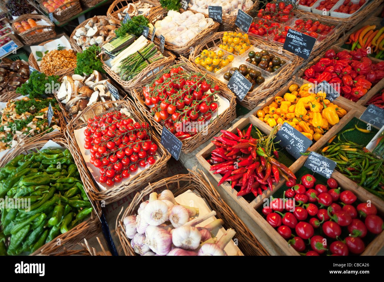 Germany, Bavaria, Munich, Viktualienmarkt, Vegetable Stall Stock Photo ...