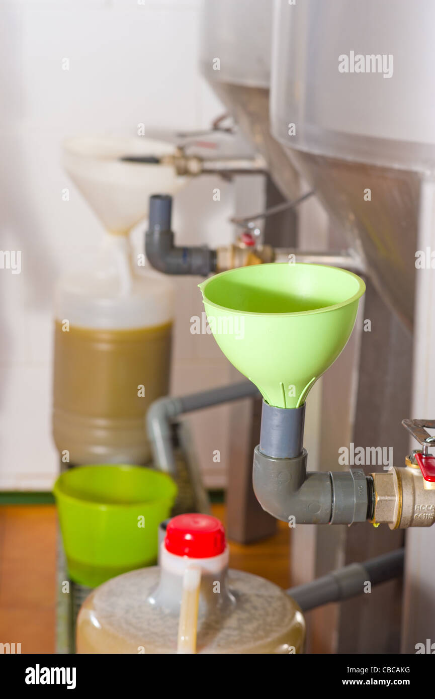 Freshly pressed olive oil being filled Stock Photo - Alamy