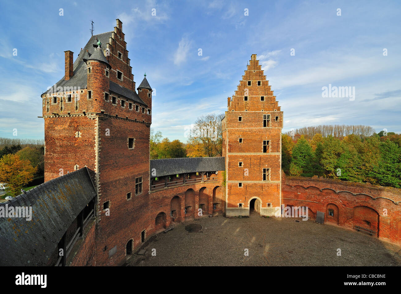 Towers, passageways and inner court of the medieval Beersel Castle ...