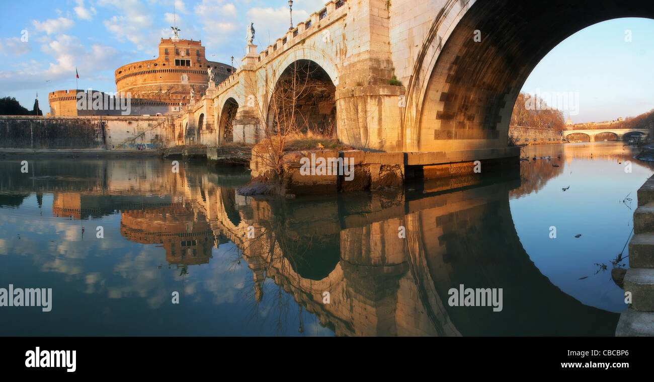 Panoramic view on famous Saint Angel castle and bridge over the Tiber river in Rome, Italy Stock ...