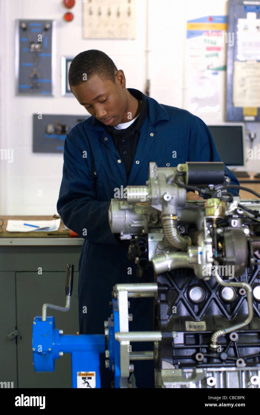 Student working on car engine Stock Photo - Alamy