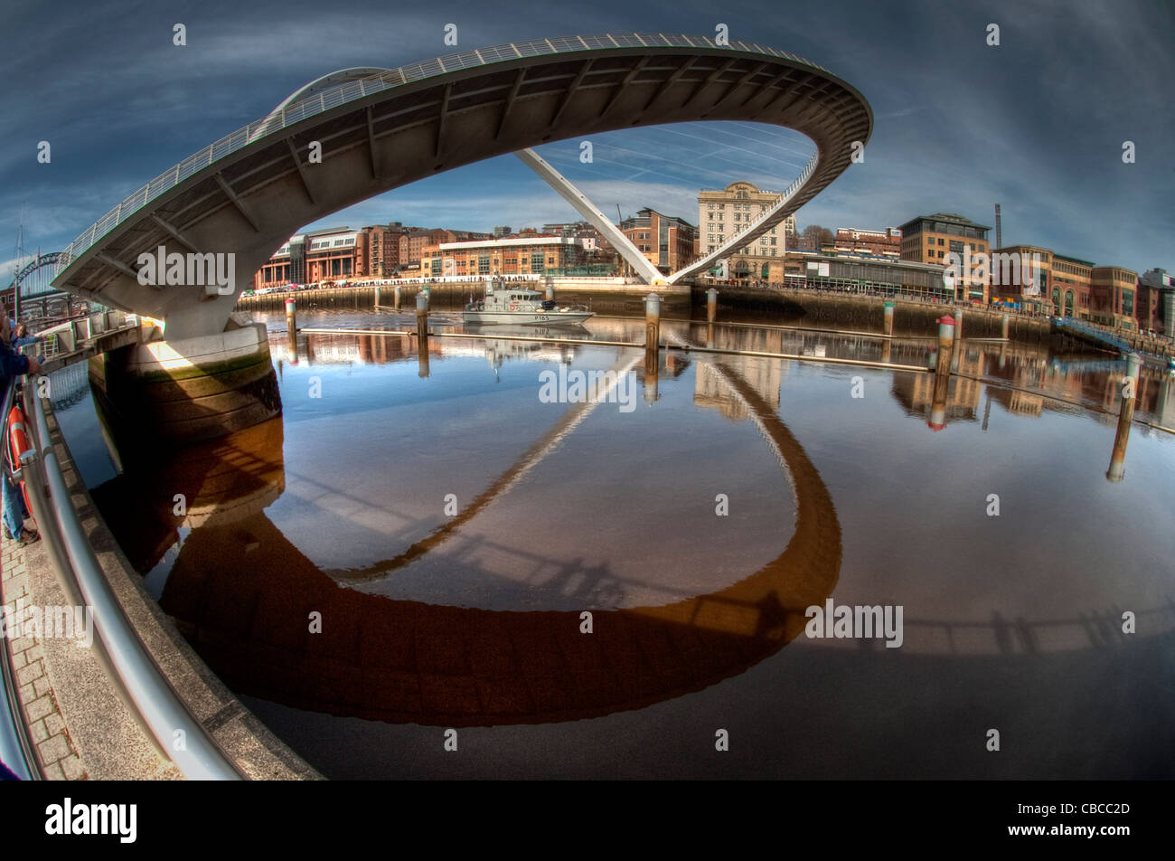 Gateshead Millennium Bridge opening. The "Winking Eye" opening to allow ...