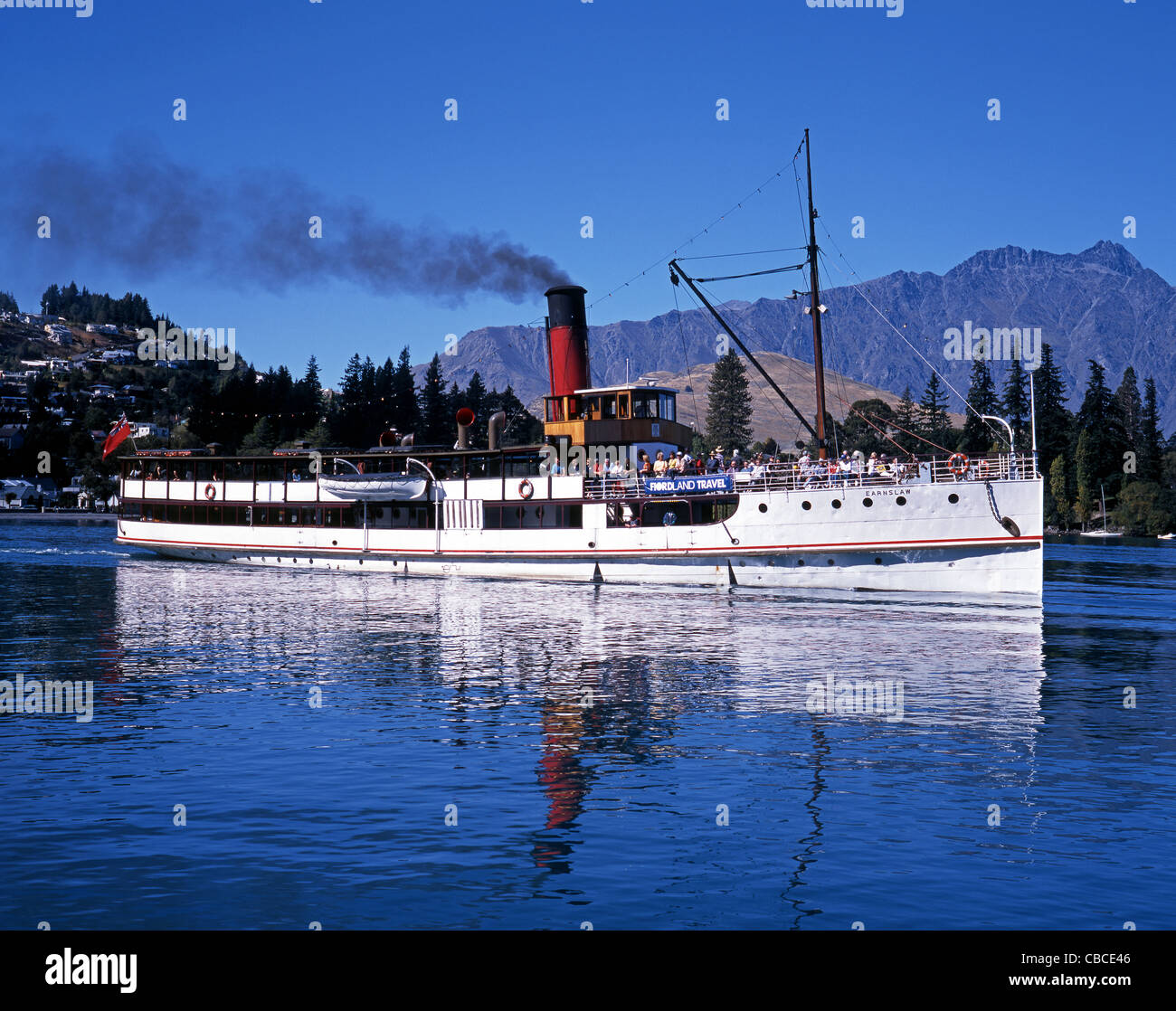 Tourist pleasure boat (TTS Earnslaw) on Lake Wakatipu, Queenstown Lake ...