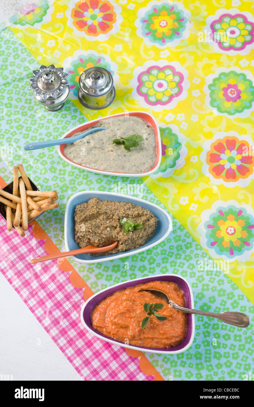Sunshine dips, eggplant dip, red pepper dip, and olive and almond dip ...