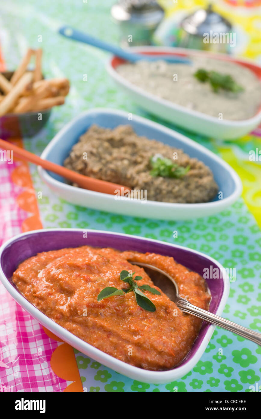 Sunshine dips, eggplant dip, red pepper dip, and olive and almond dip ...