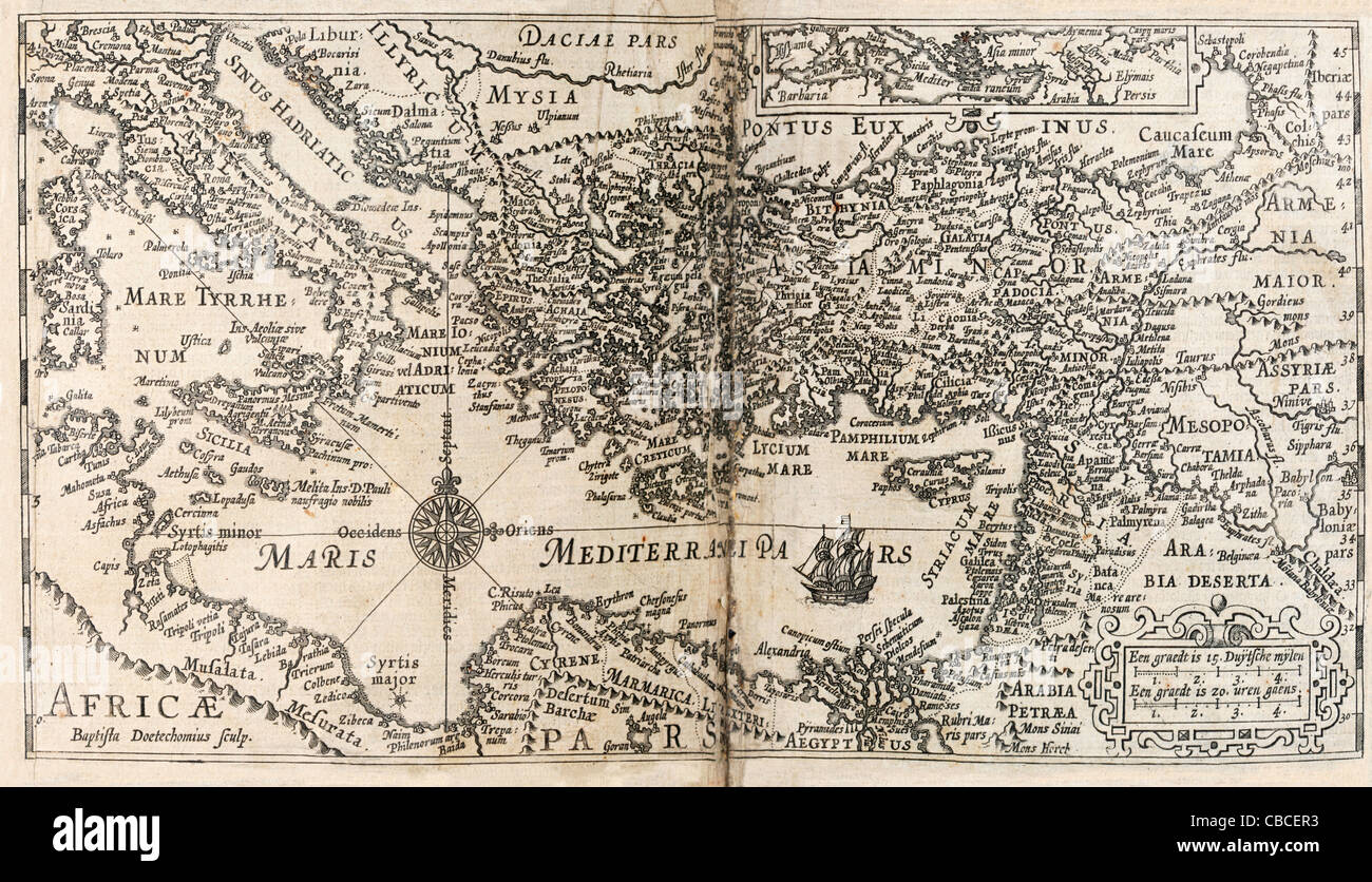 map of Mediterranean and surrounding area from 1647 Dutch Bible Stock ...