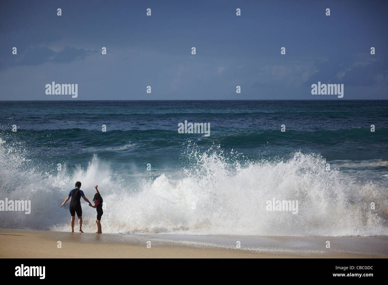 People looking at waves on a beach Stock Photo - Alamy