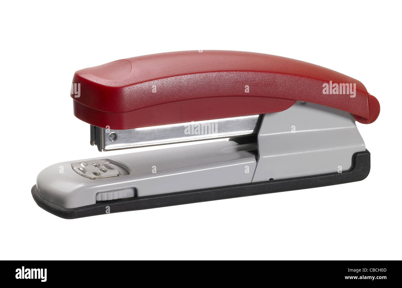 studio photography of a red office stapler isolated on white with ...