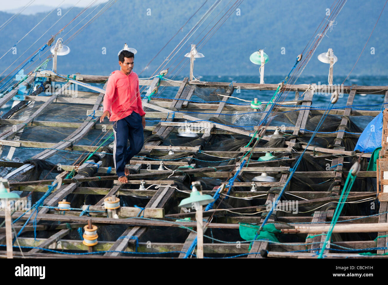 Fishermen living on Fishing Platform called Bagan, Cenderawasih Bay ...
